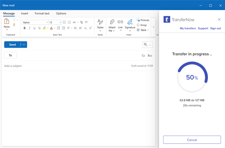 Send Large Files directly from your Outlook mailbox – TransferNow