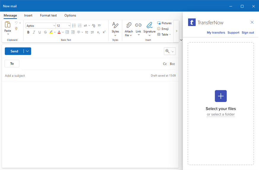 Send Large Files directly from your Outlook mailbox – TransferNow